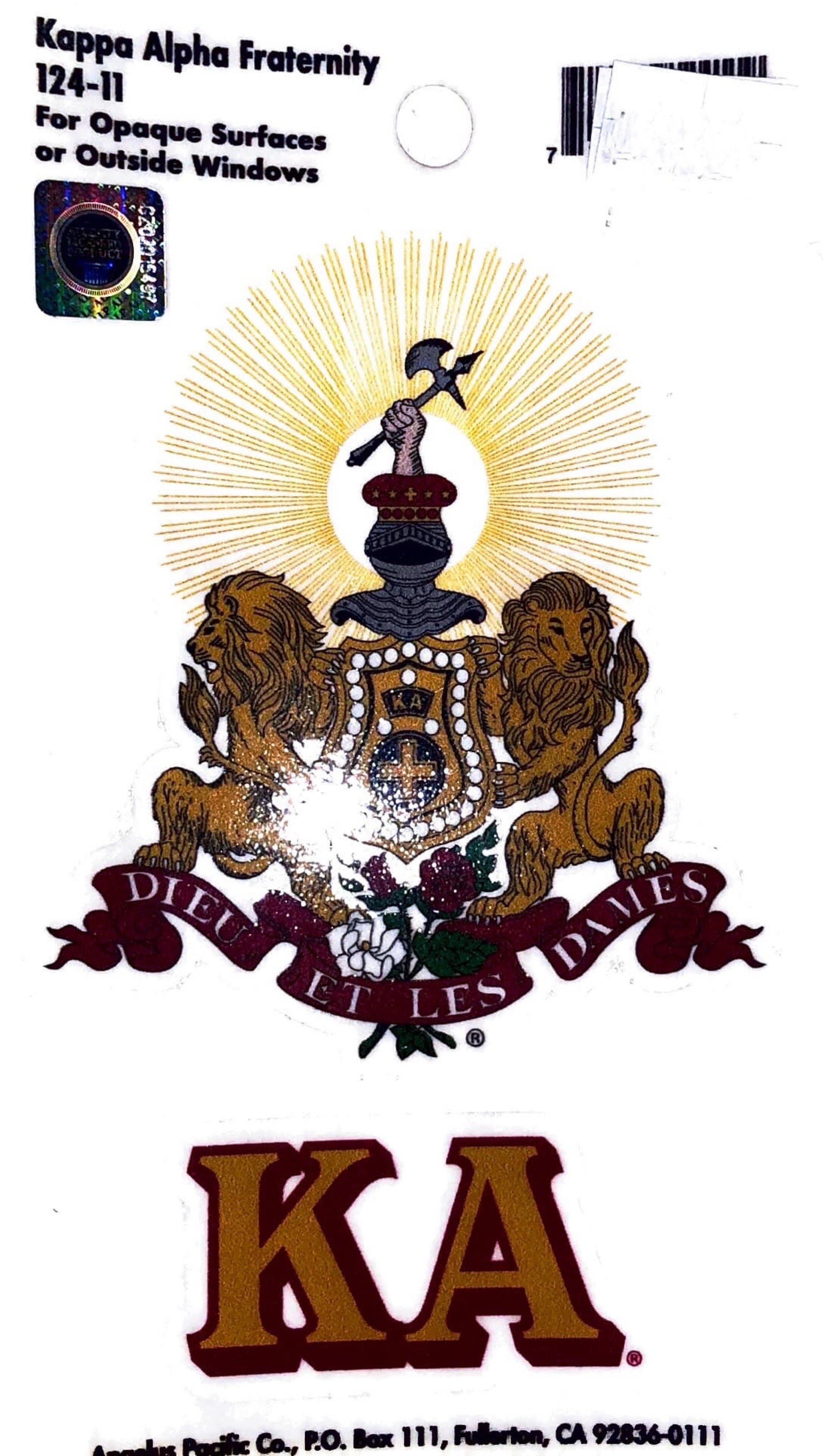 Kappa Alpha Order Fraternity Crest & Letter Decal – Greek Threads