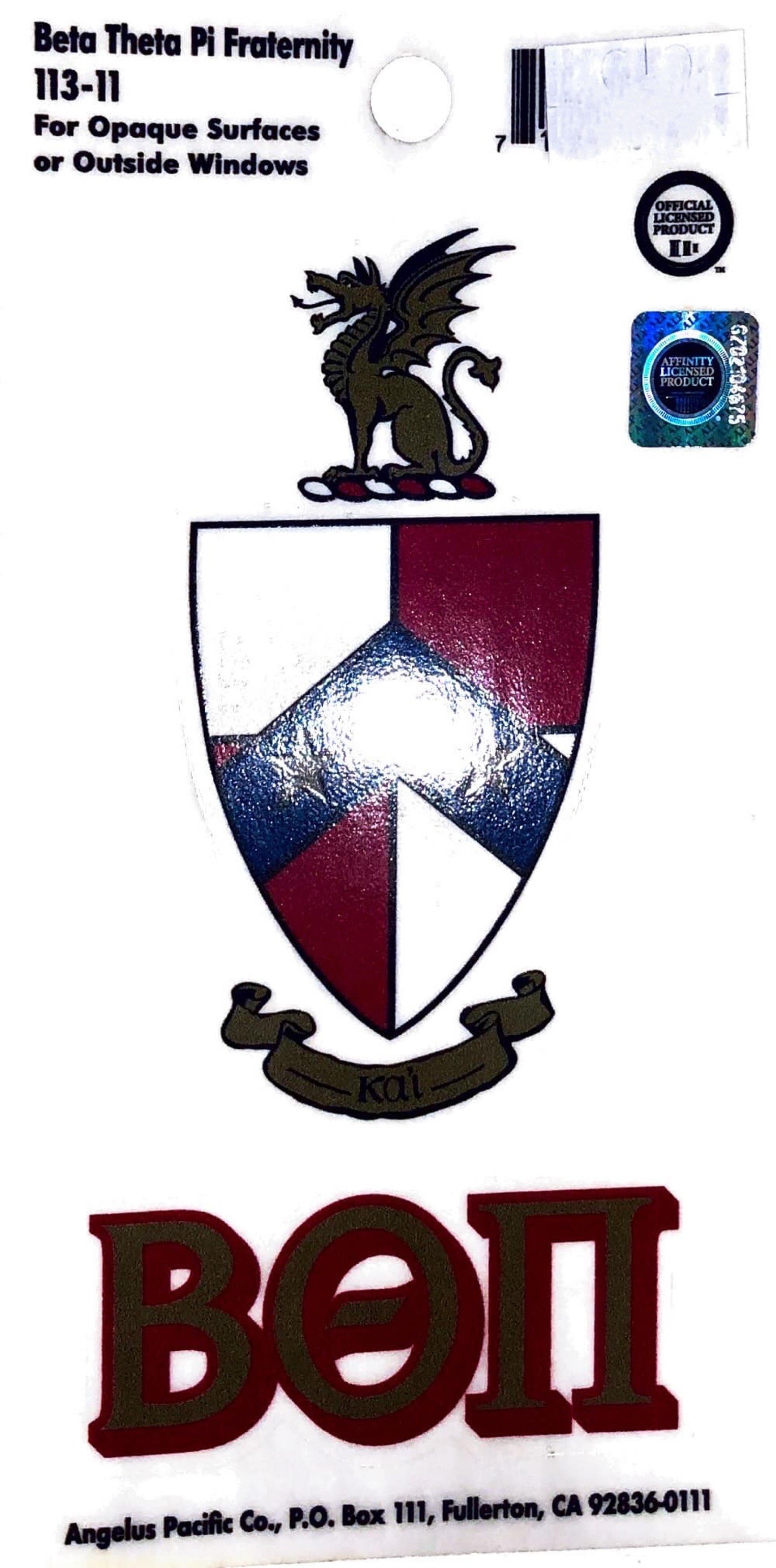Beta Theta Pi Fraternity Crest & Letter Decal – Greek Threads